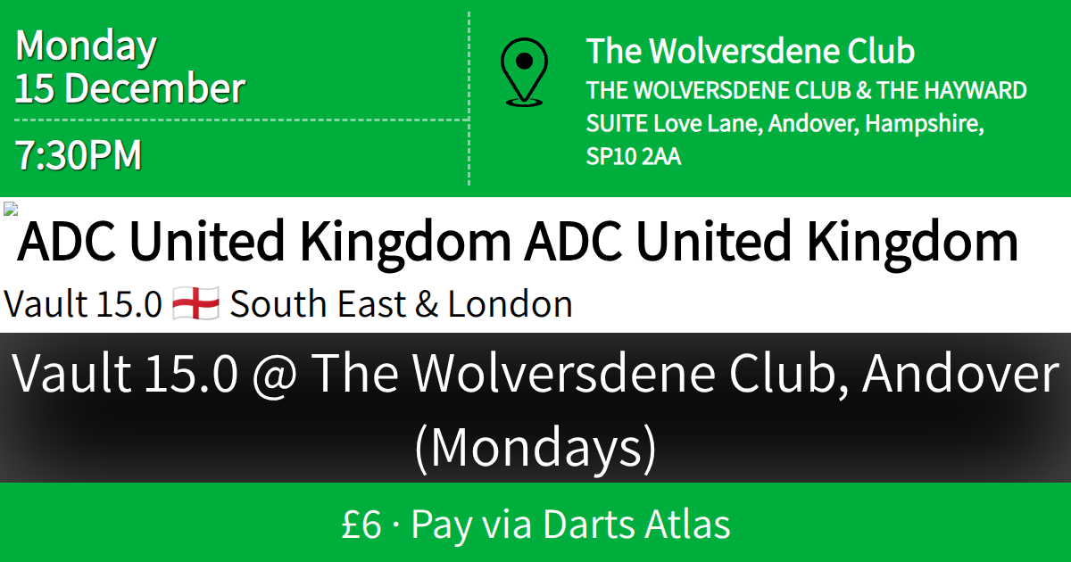Vault 15.0 @ The Wolversdene Club, Andover (Mondays)