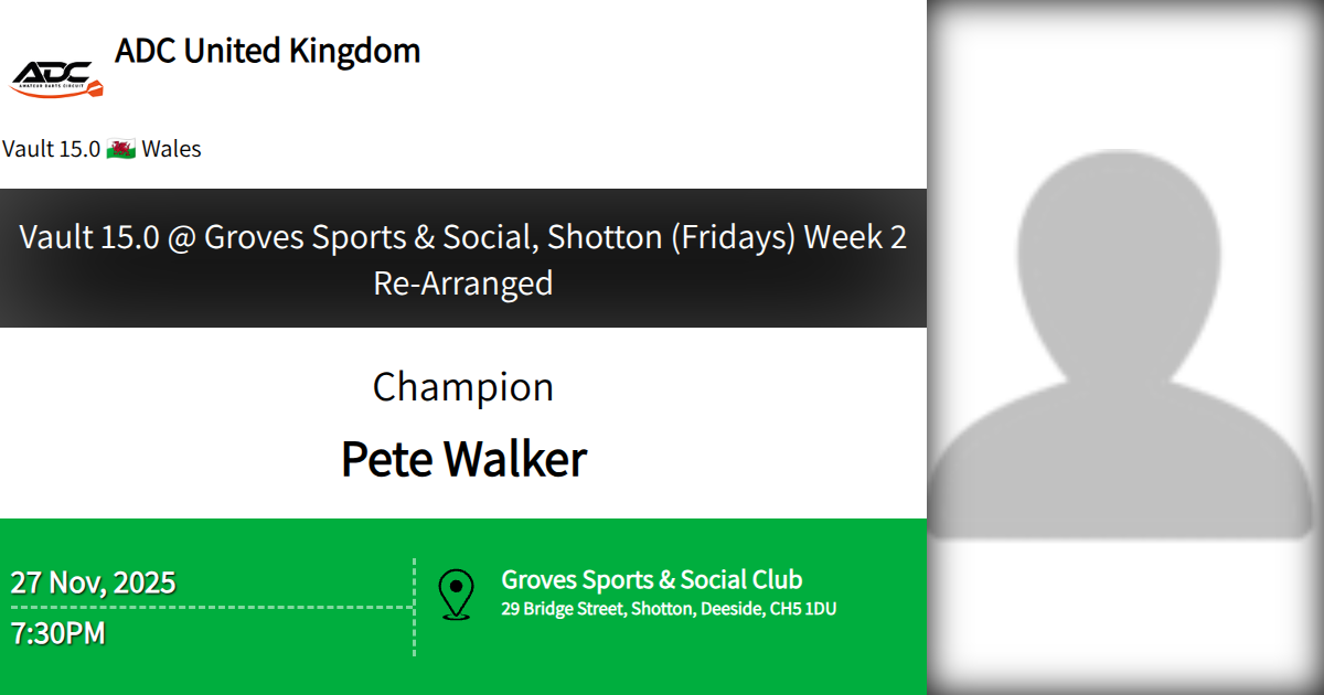 Vault 15.0 @ Groves Sports & Social, Shotton (Fridays) Week 2 Re-Arranged