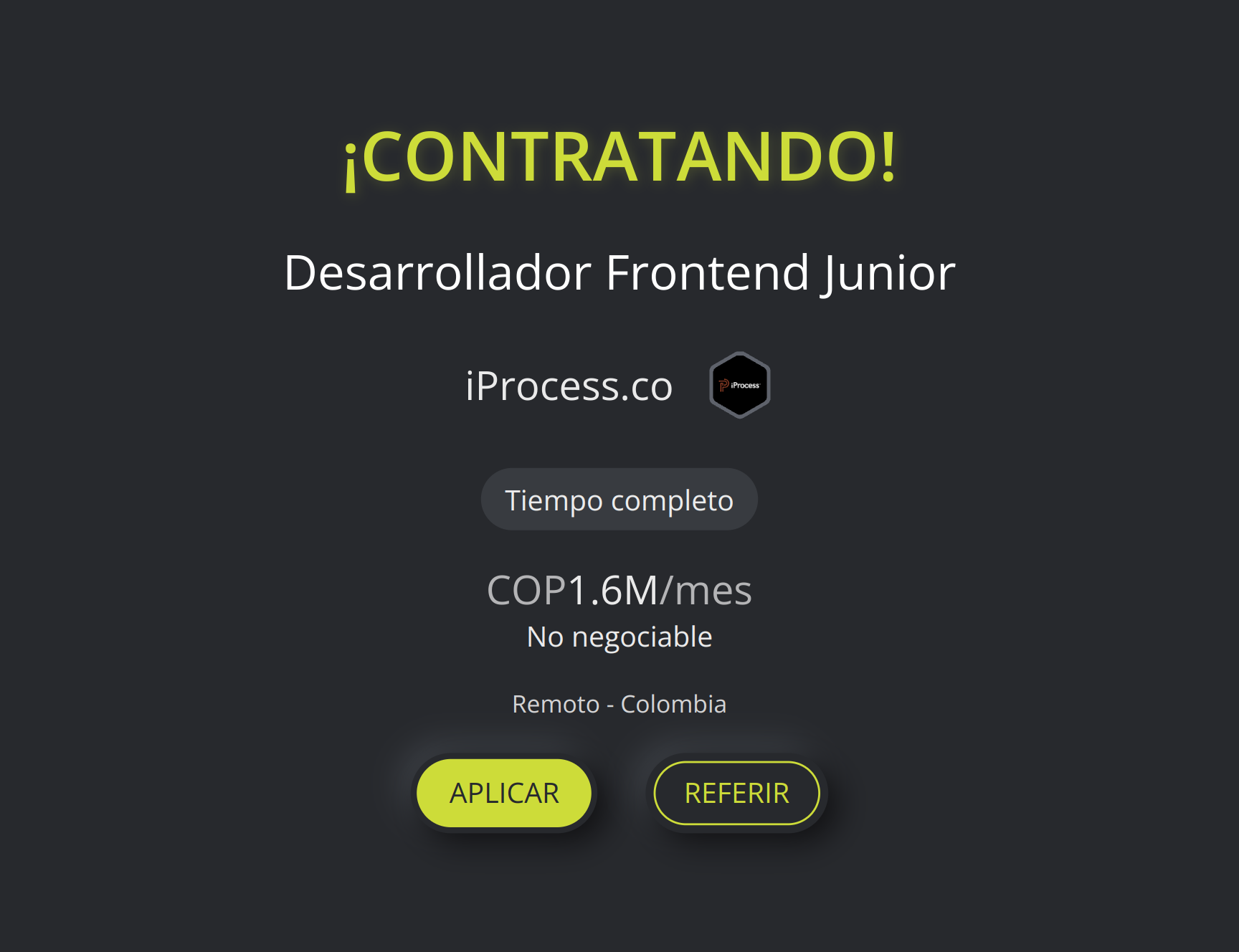 Desarrollador Frontend Junior en iProcess.co | Torre