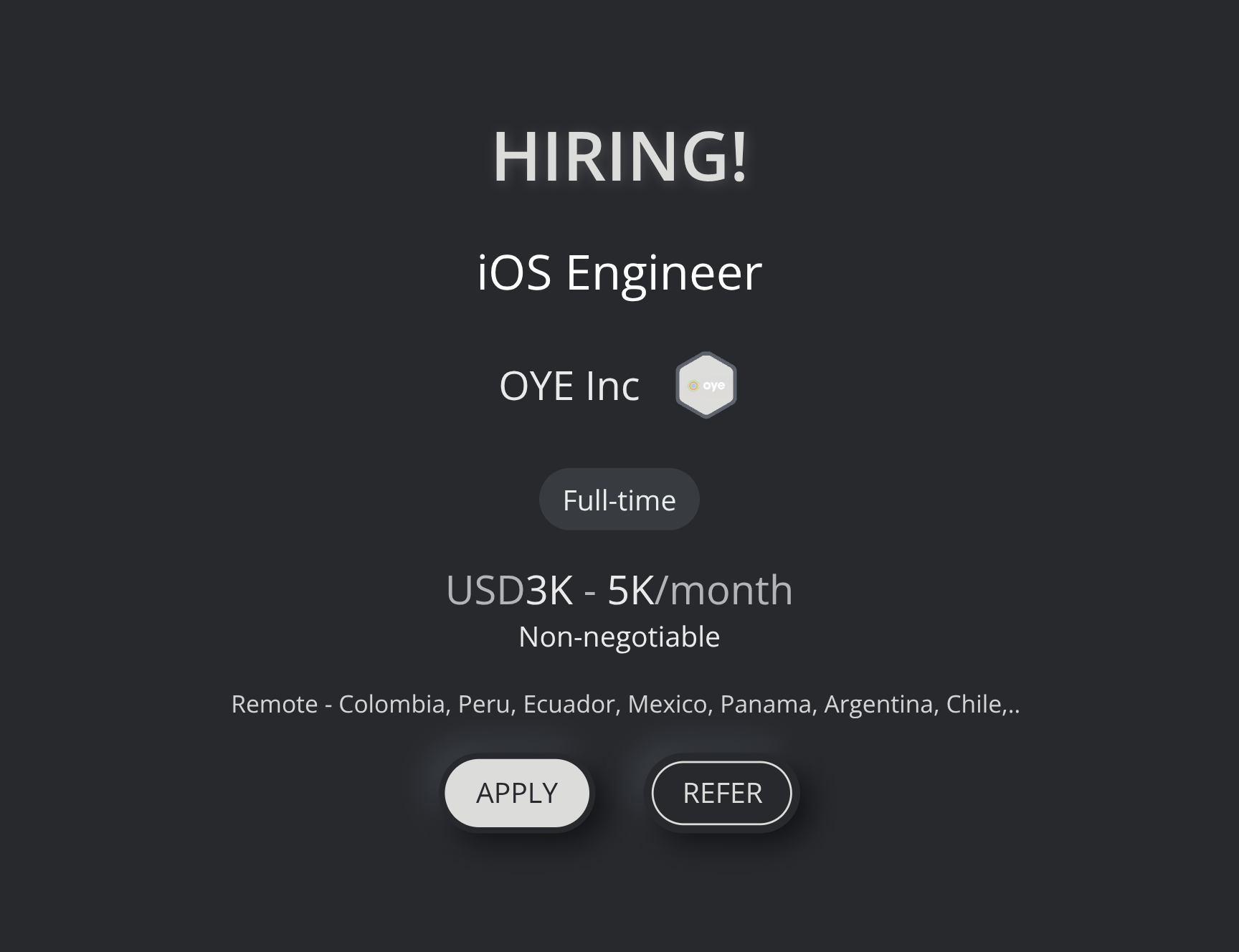 iOS Engineer at OYE Inc | Torre