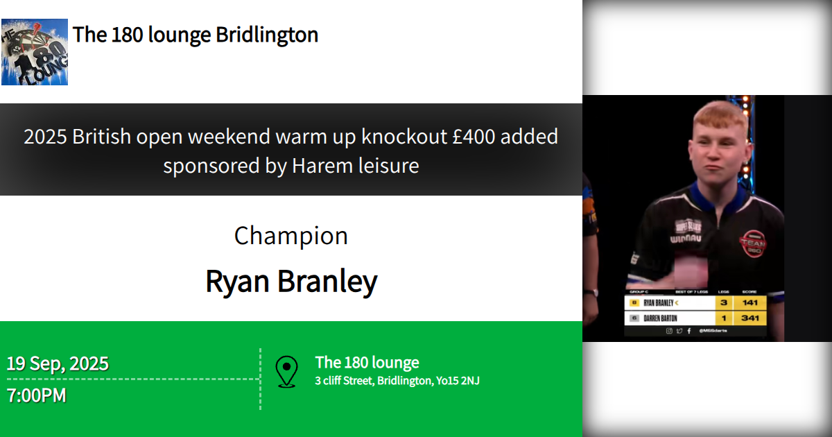 2025 British open weekend warm up knockout £400 added sponsored by ...