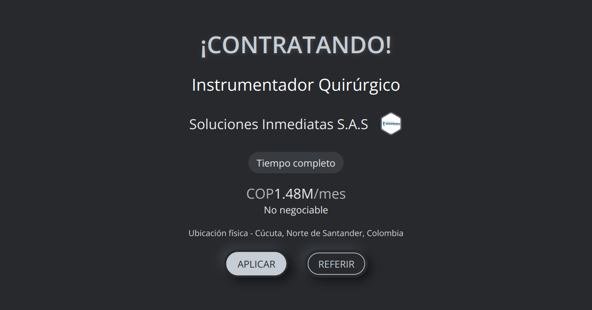 Instrumentador Quirúrgico en Soluciones Inmediatas | Torre