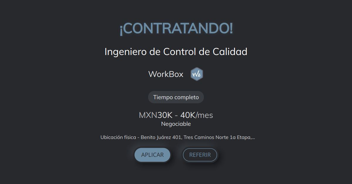 Ingeniero de Control de Calidad en WorkBox | Torre