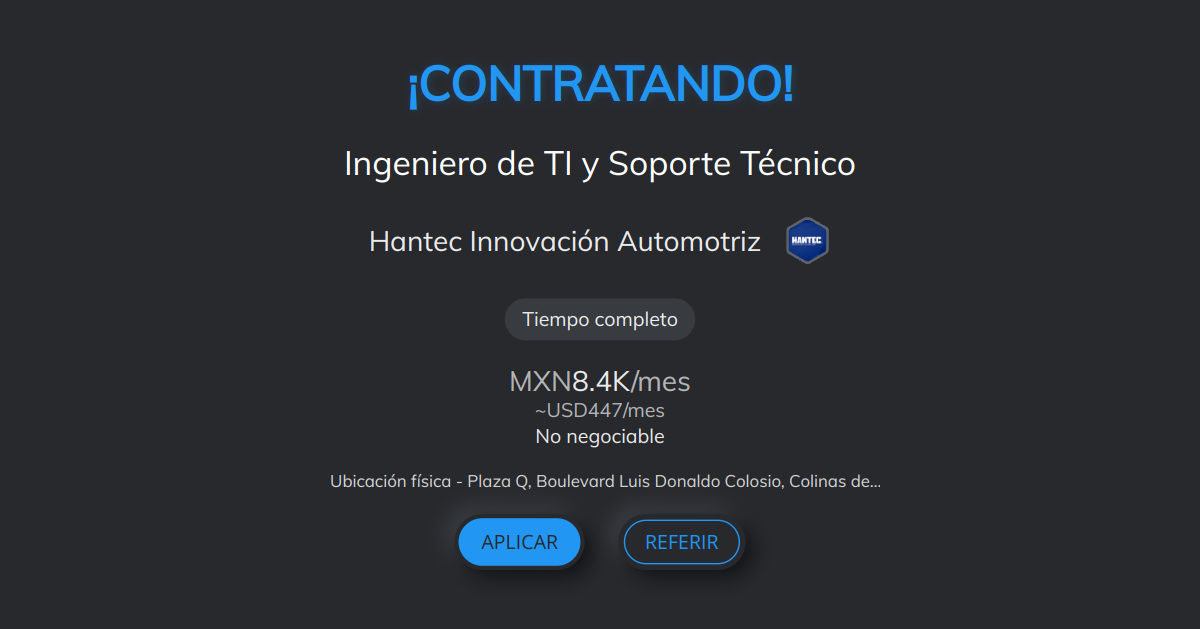 Ingeniero de TI y Soporte Técnico en Hantec Innovación Automotriz | Torre