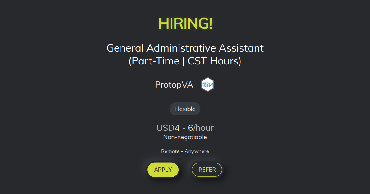 General Administrative Assistant (Part-Time | CST Hours) at ProtopVA ...