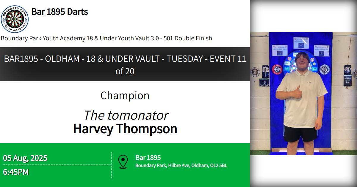 BAR1895 - OLDHAM - 18 & UNDER VAULT - TUESDAY - EVENT 11 of 20