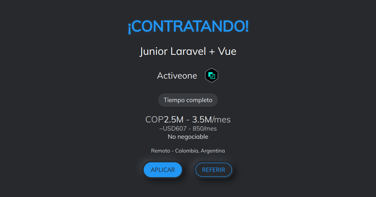 Junior Laravel + Vue en Activeone | Torre