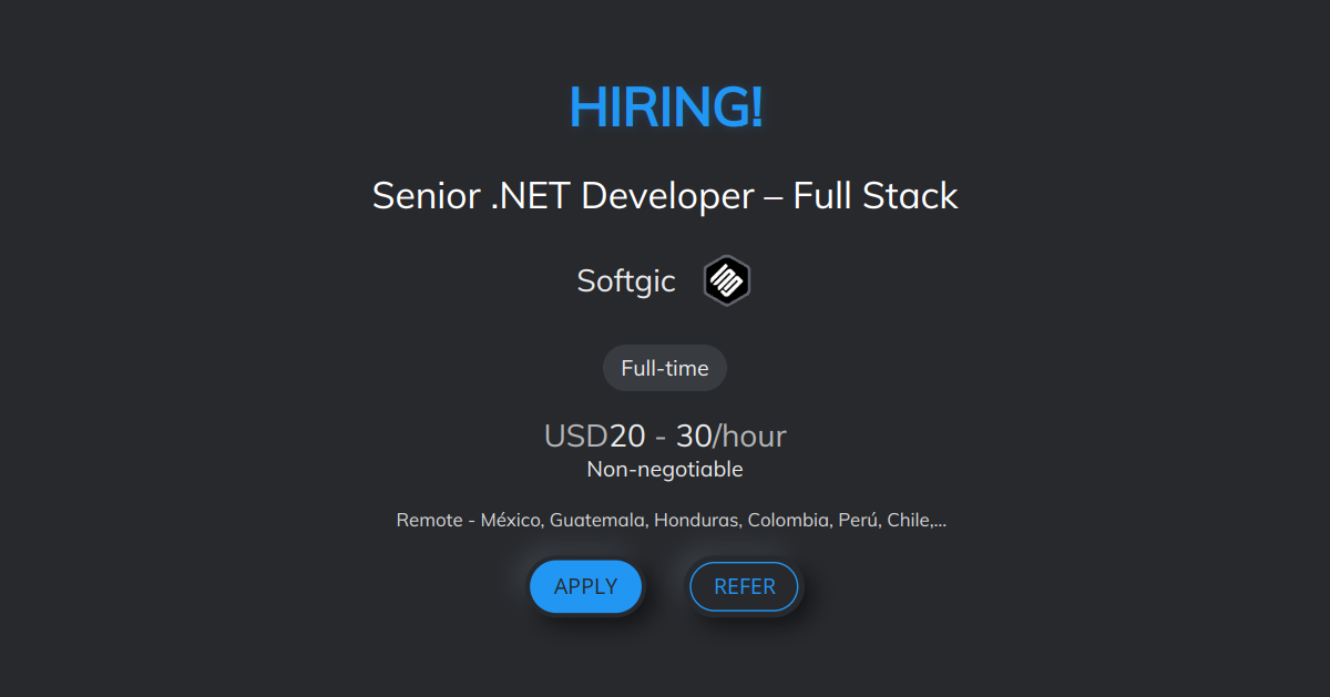 Senior .NET Developer – Full Stack at Softgic | Torre