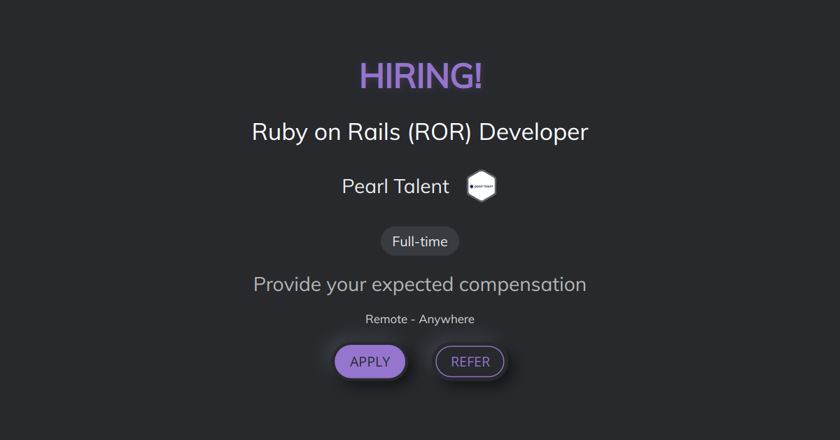 Ruby on Rails (ROR) Developer at Pearl Talent | Torre