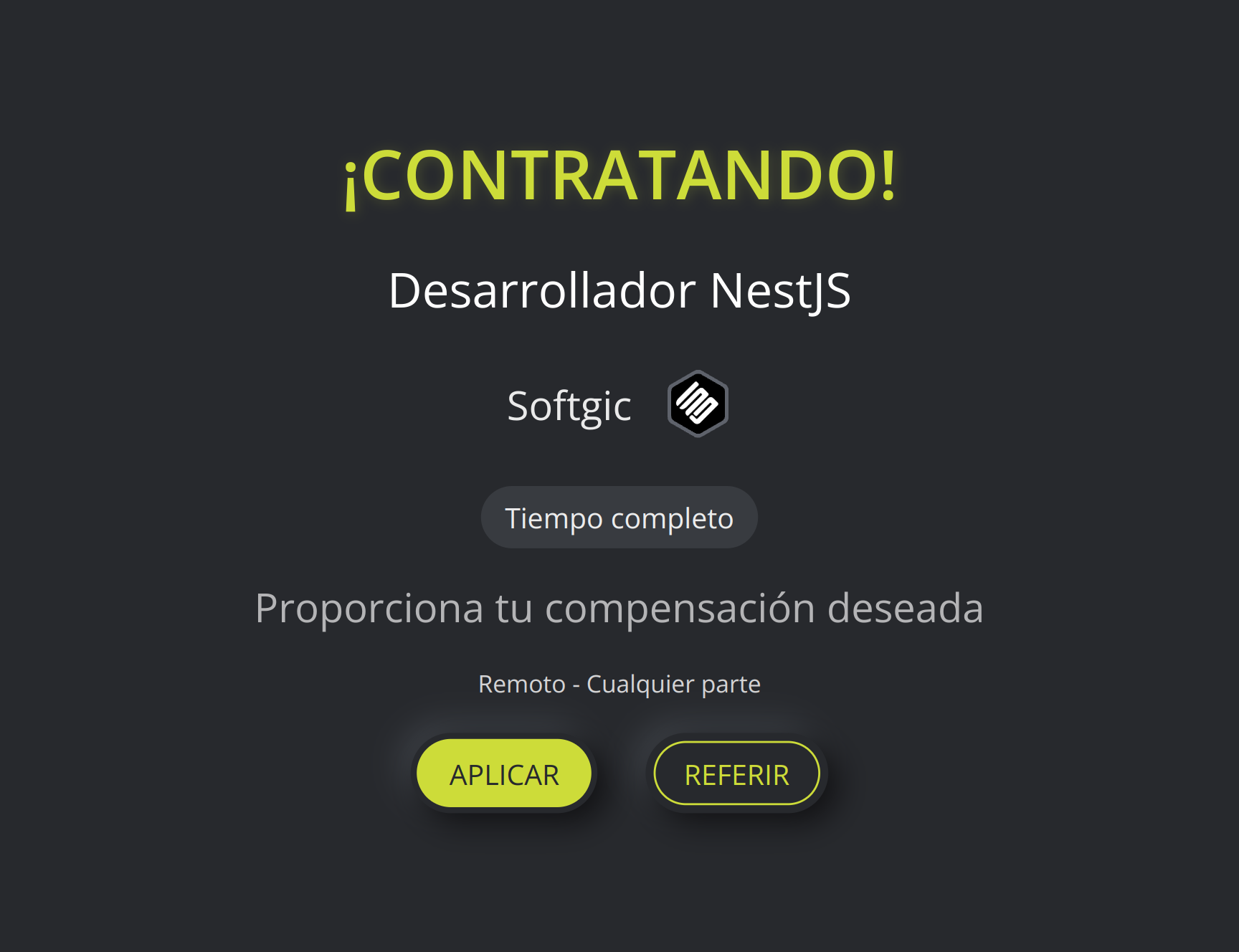 Desarrollador NestJS en Softgic | Torre Desarrollador NestJS en Softgic | Torre
