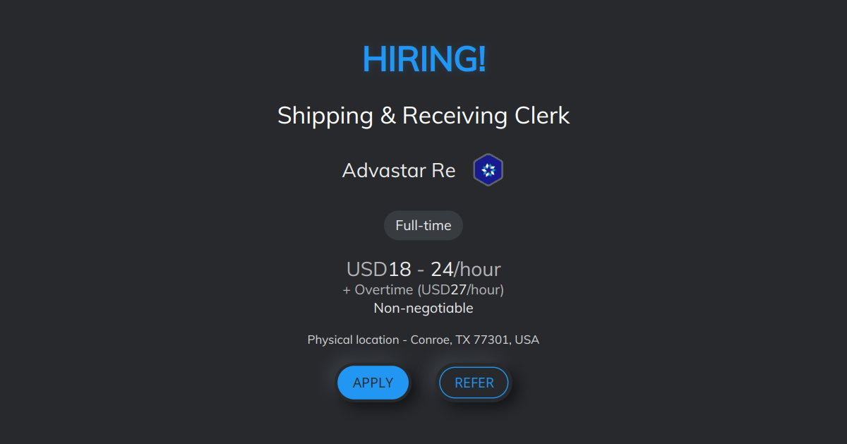 Shipping & Receiving Clerk at Advastar Re | Torre