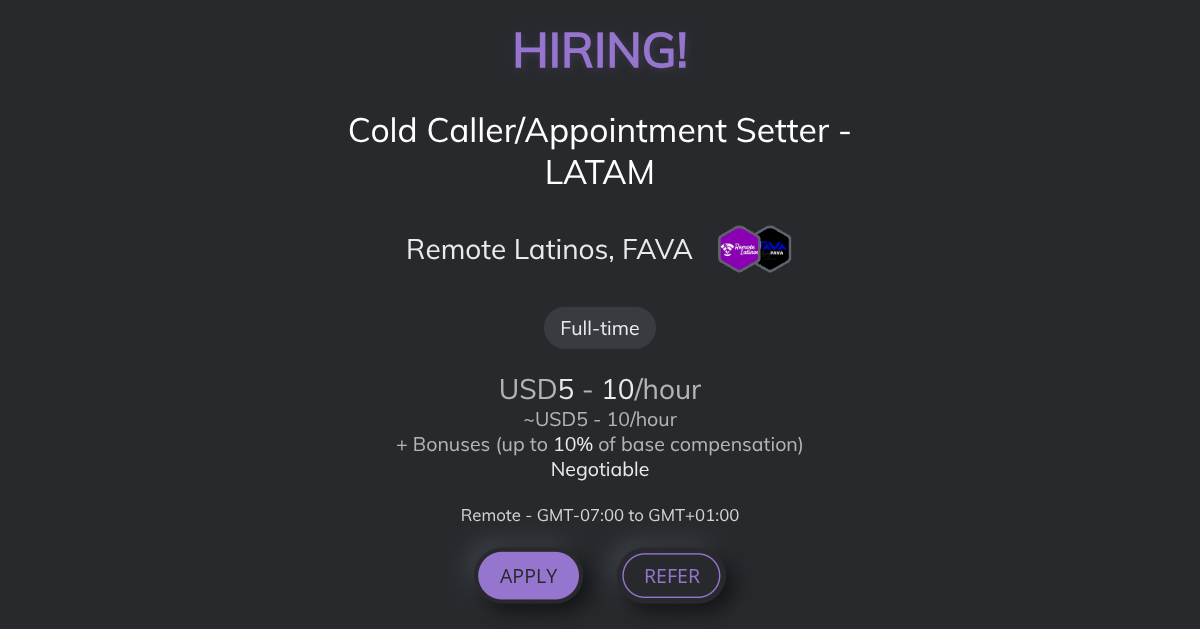 Cold Caller/Appointment Setter - LATAM at Remote Latinos, FAVA | Torre