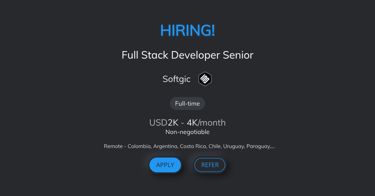 Full Stack Developer Senior at Softgic | Torre
