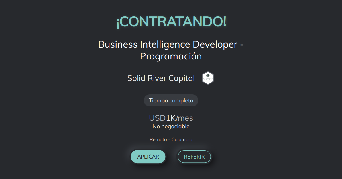Business Intelligence Developer - Programación en Solid River Capital | Torre
