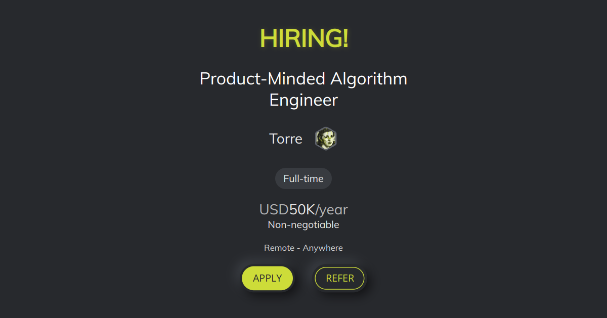 Product-Minded Algorithm Engineer at Torre.ai | Torre