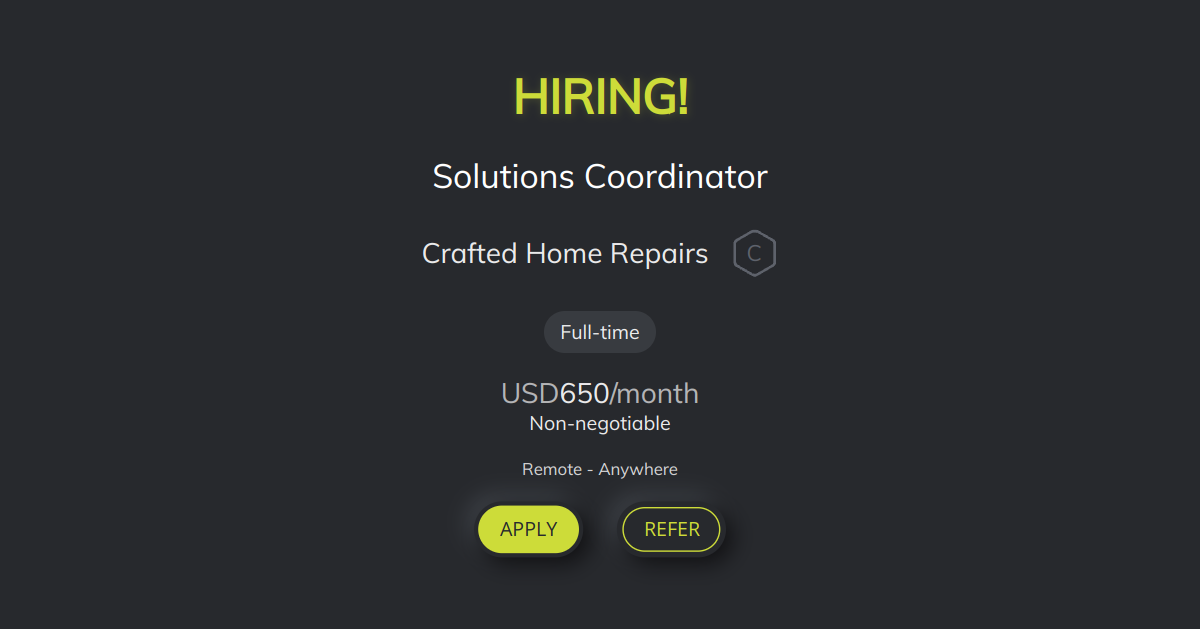 Solutions Coordinator at Crafted Home Repairs | Torre