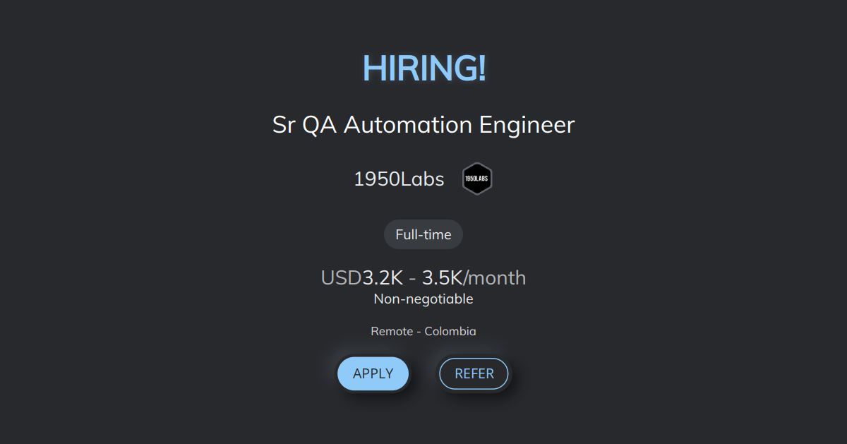 Sr QA Automation Engineer at 1950Labs | Torre