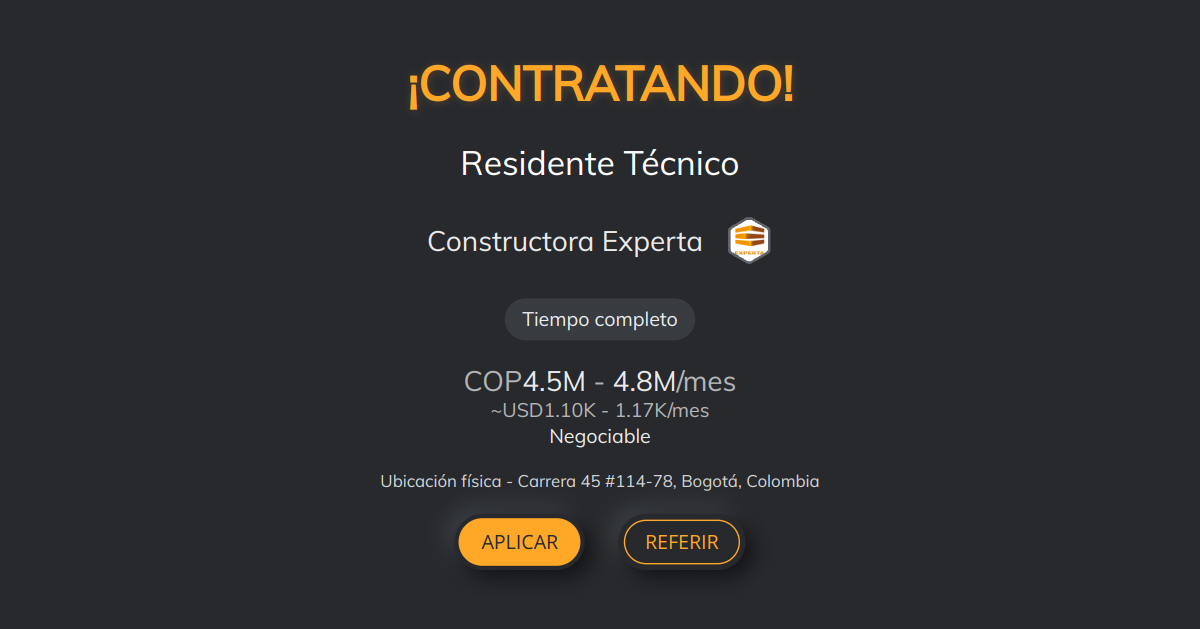 Residente Técnico en Constructora Experta | Torre