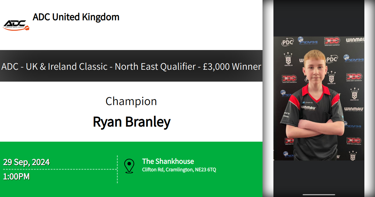 ADC - UK & Ireland Classic - North East Qualifier - £3,000 Winner