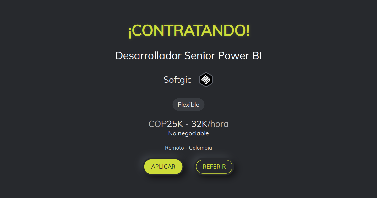 Desarrollador Senior Power BI en Softgic | Torre
