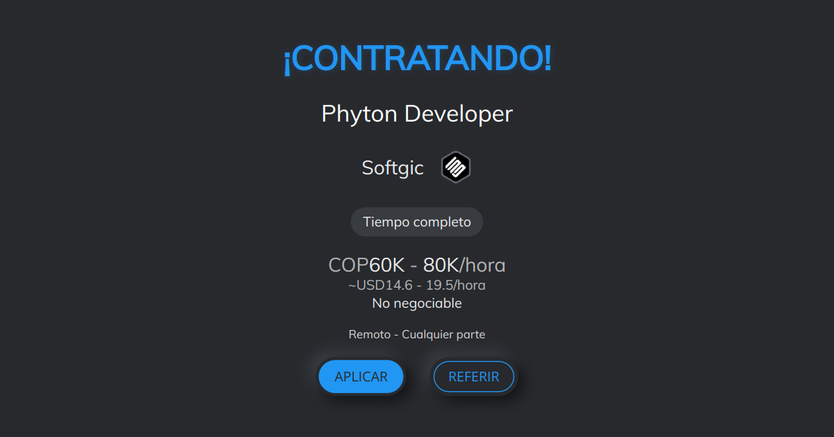 Phyton Developer en Softgic | Torre