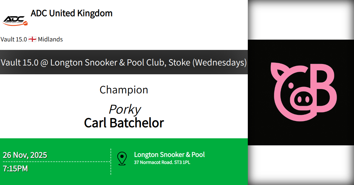 Vault 15.0 @ Longton Snooker & Pool Club, Stoke (Wednesdays)