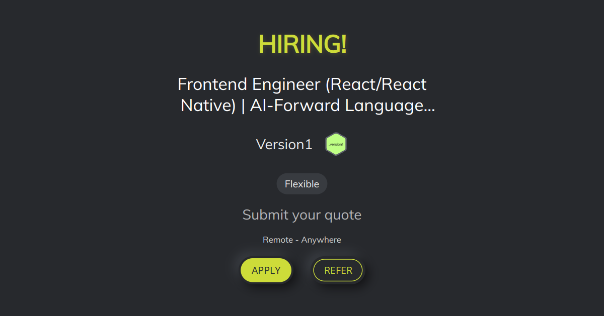 Frontend Engineer (React/React Native) | AI-Forward Language Learning App at Version1 | Torre