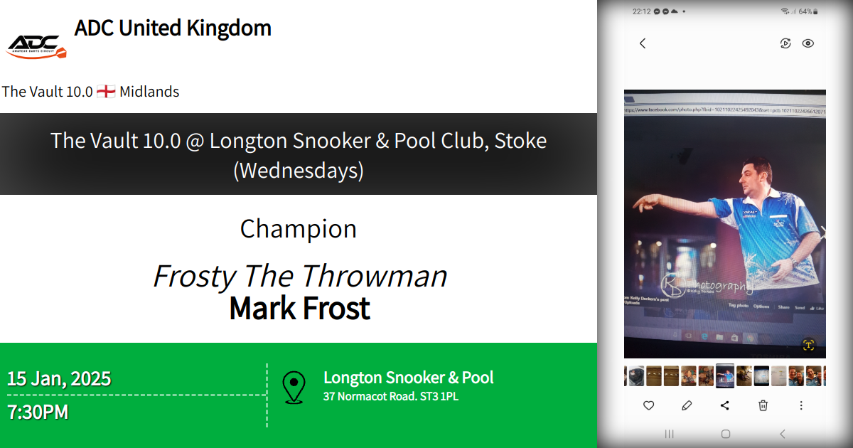 The Vault 10.0 @ Longton Snooker & Pool Club, Stoke (Wednesdays)