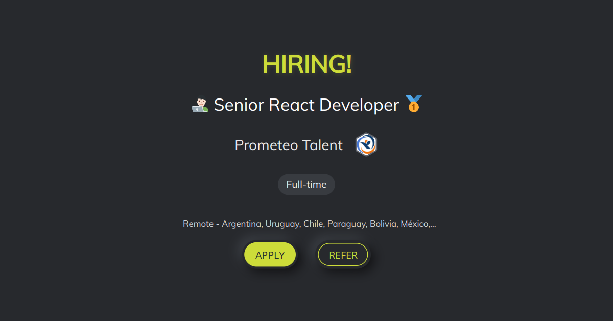 👨🏻‍💻 Senior React Developer 🥇 at Prometeo Talent | Torre