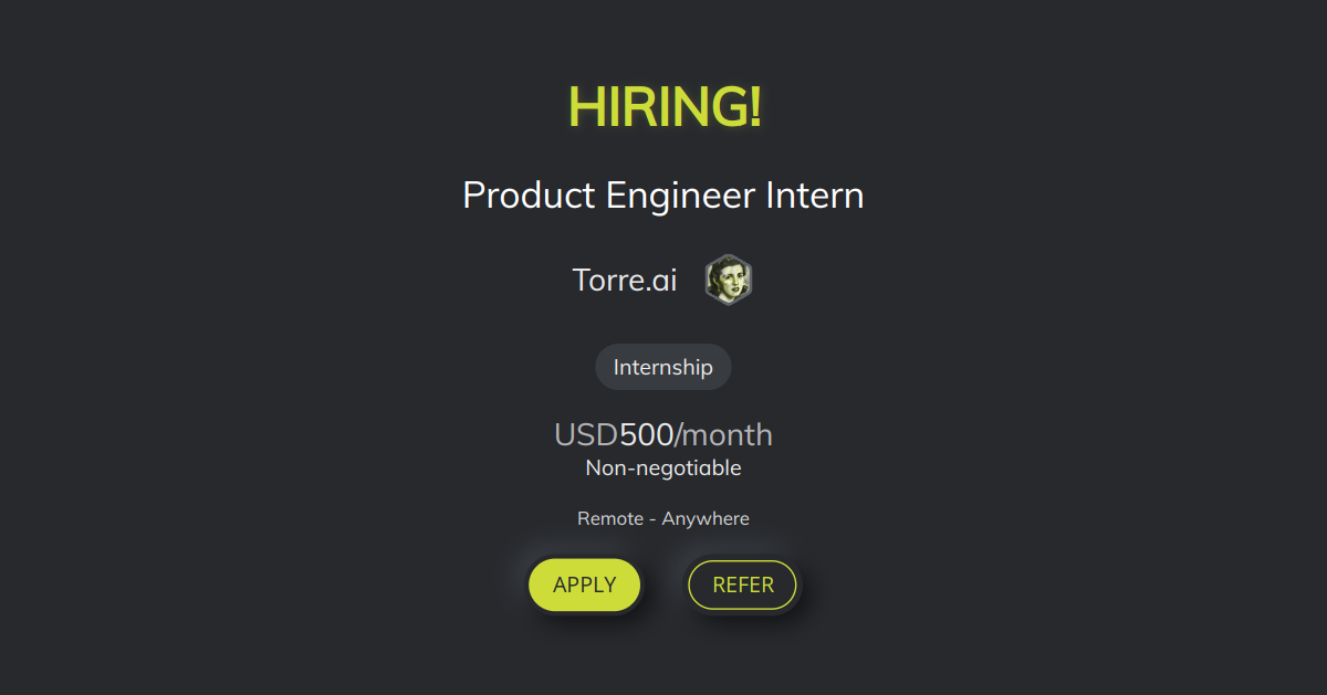 Product Engineer Intern at Torre.ai | Torre