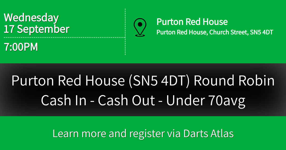 Purton Red House (SN5 4DT) Round Robin Cash In - Cash Out - Under 70avg