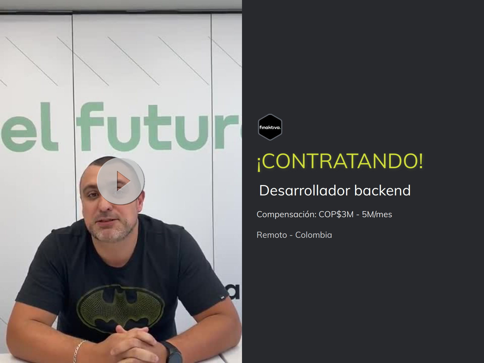 Desarrollador backend en Finaktiva S.A.S. | Torre Desarrollador backend en Finaktiva S.A.S. | Torre