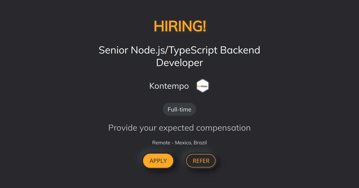 Senior Node.js/TypeScript Backend Developer at Kontempo | Torre