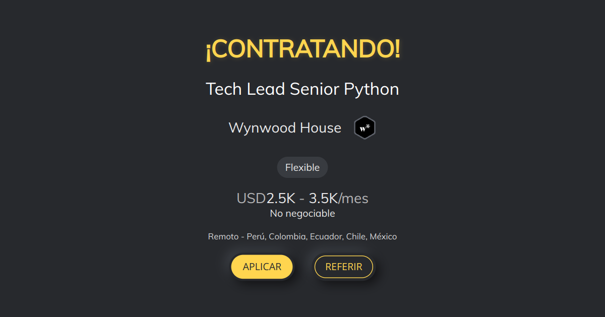 Tech Lead Senior Python en Wynwood House | Torre