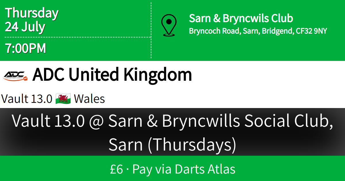 Vault 13.0 @ Sarn & Bryncwills Social Club, Sarn (Thursdays)
