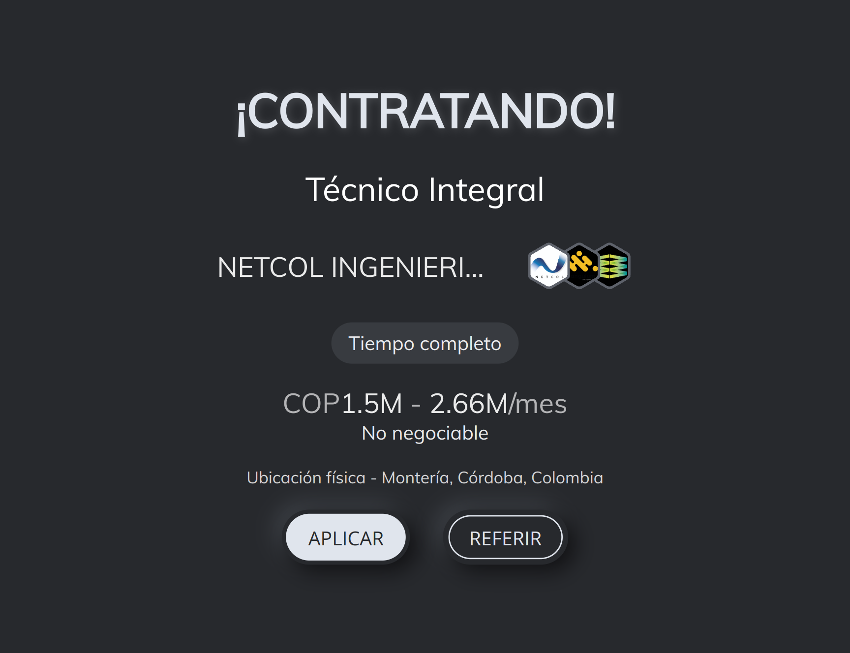 Técnico Integral en Netcol Ingeniería, TRIANGULUM, INTEEGRA | Torre