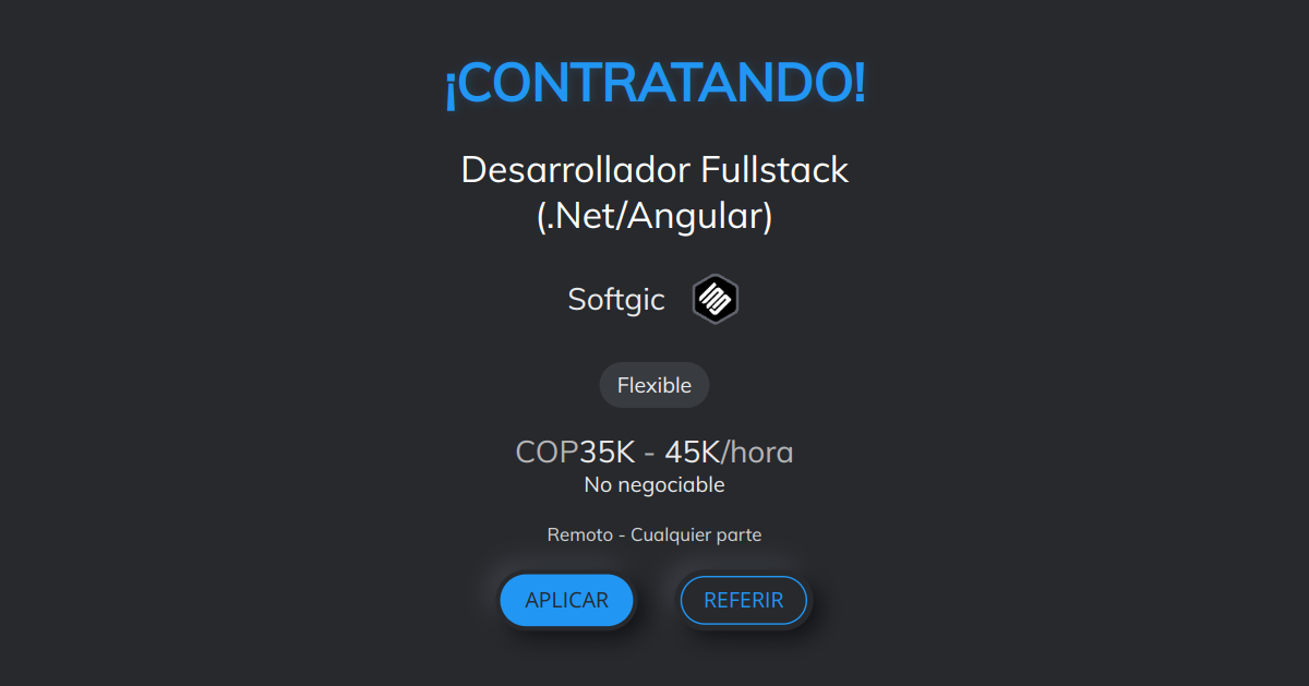 Desarrollador Fullstack (.Net/Angular) en Softgic | Torre Desarrollador Fullstack (.Net/Angular) en Softgic | Torre