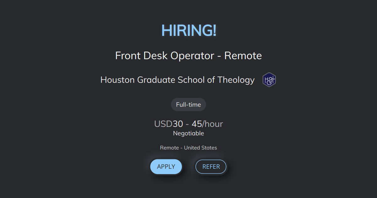 Front Desk Operator - Remote at Houston Graduate School of Theology | Torre