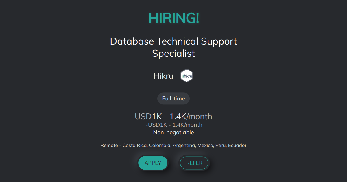 Database Technical Support Specialist at Hikru | Torre