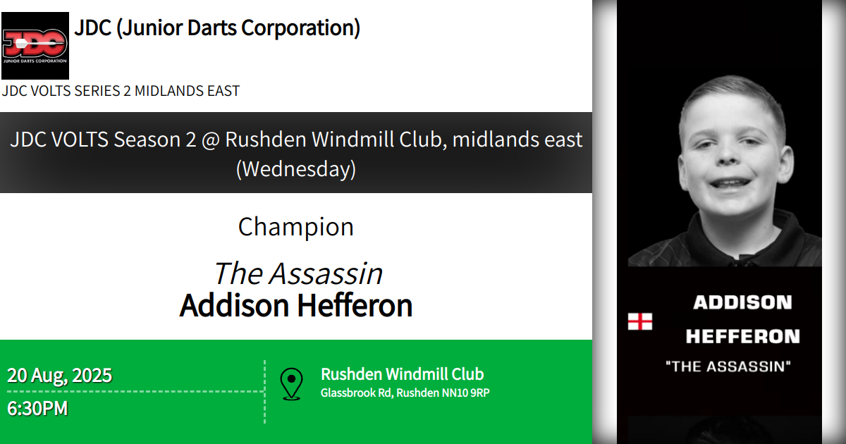 JDC VOLTS Season 2 @ Rushden Windmill Club, midlands east (Wednesday)