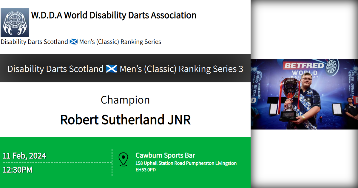 Disability Darts Scotland 🏴󠁧󠁢󠁳󠁣󠁴󠁿 Men’s (Classic) Ranking Series 3