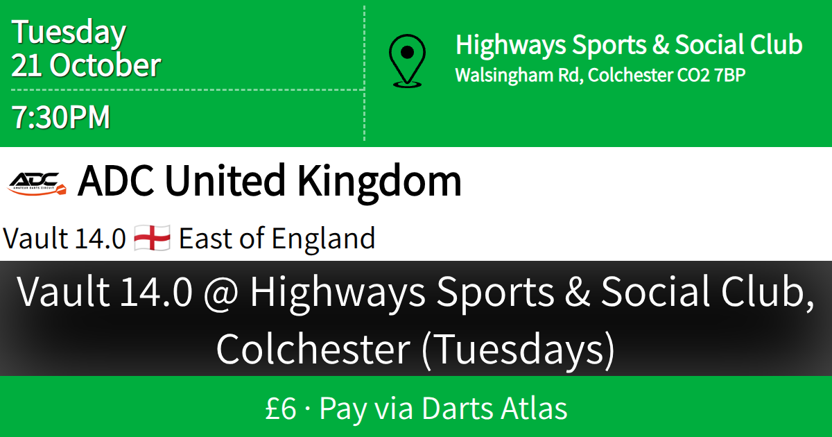 Vault 14.0 @ Highways Sports & Social Club, Colchester (Tuesdays)