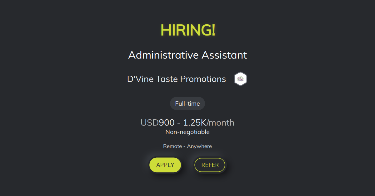 Administrative Assistant at D'Vine Taste Promotions | Torre
