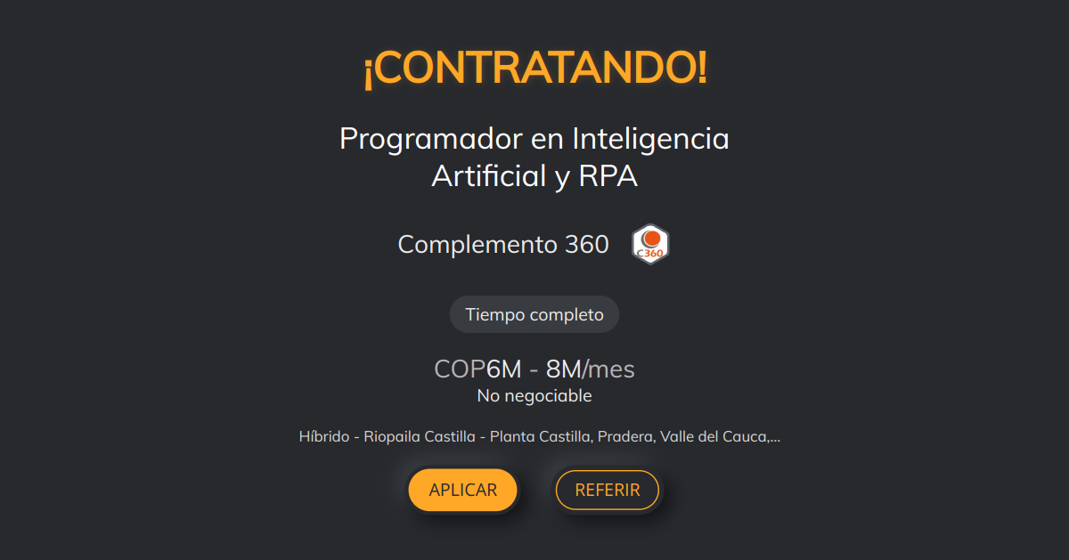 Programador en Inteligencia Artificial y RPA en Complemento 360 | Torre