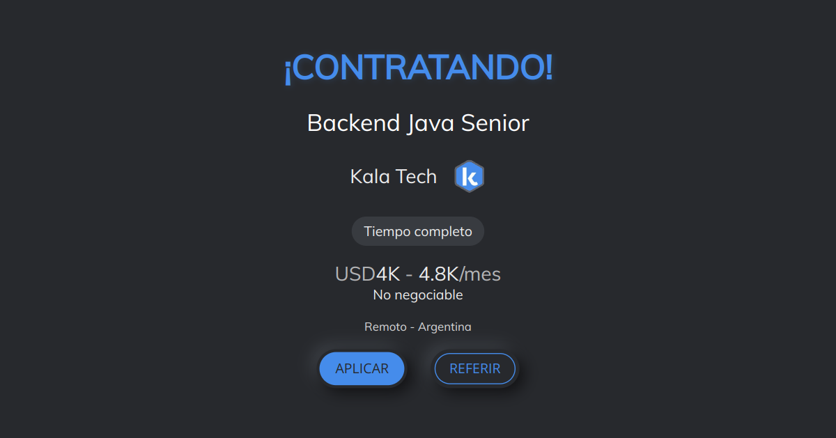 Backend Java Senior en Kala Tech | Torre