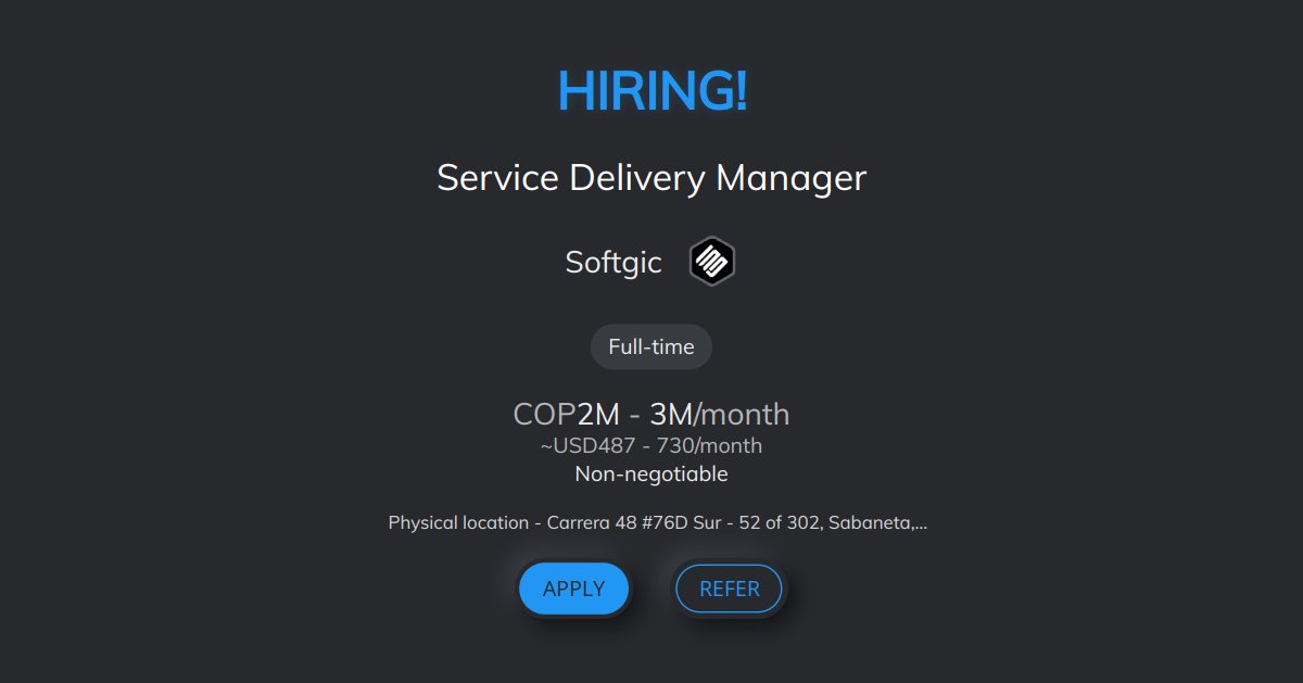Service Delivery Manager at Softgic | Torre