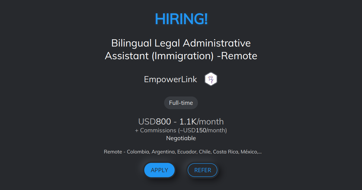 Bilingual Legal Administrative Assistant (Immigration) -Remote at ...
