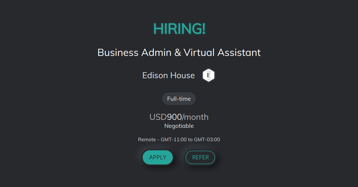 Business Admin & Virtual Assistant at Edison House | Torre