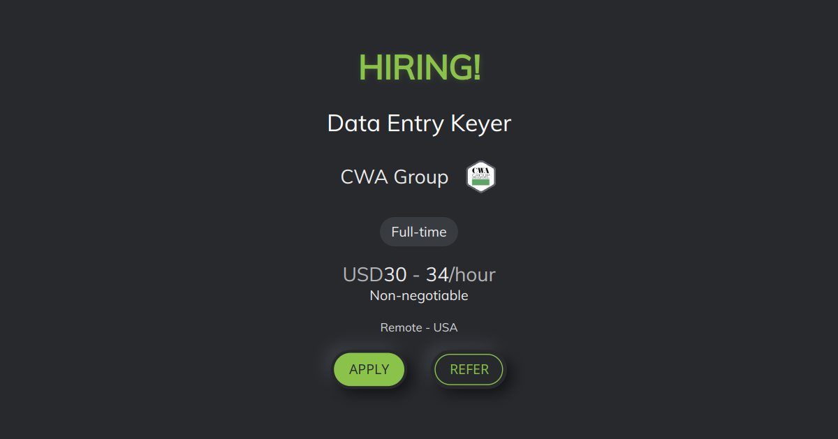 Data Entry Keyer at CWA Group | Torre