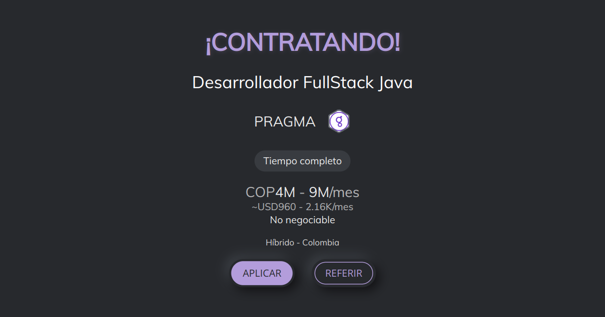 Desarrollador FullStack Java en PRAGMA | Torre